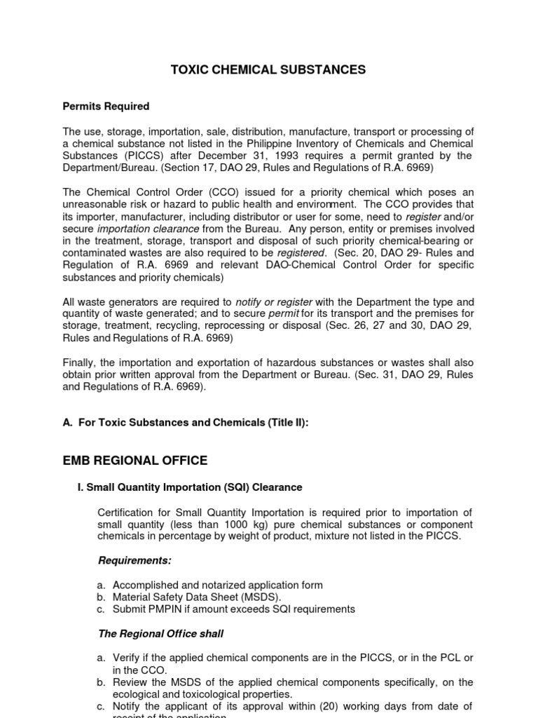 Chemical Permits and Regulations in the Philippines | PDF | Toxicity ...