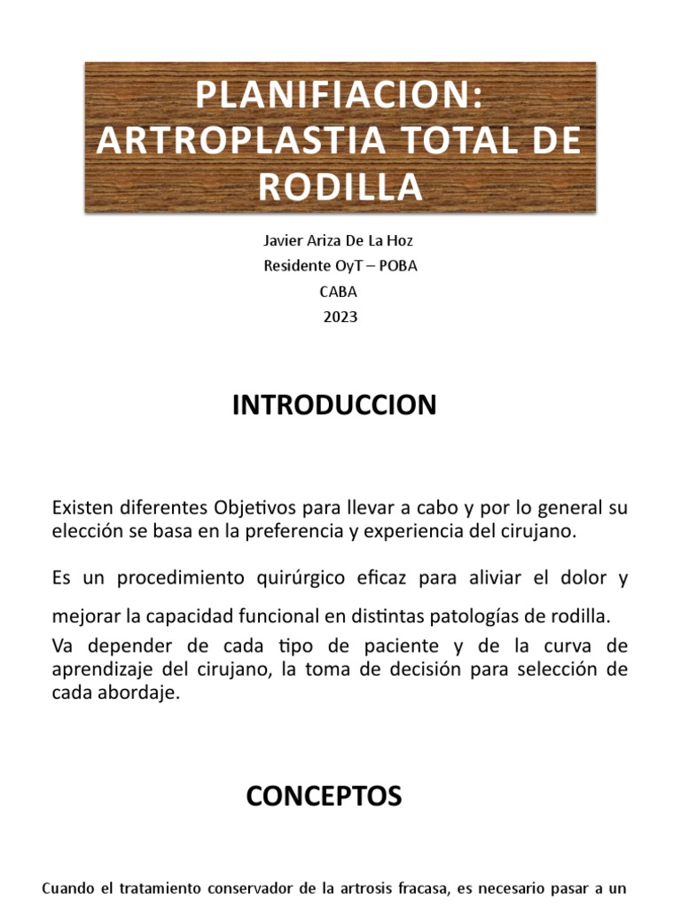 Planifiacion: Artroplastia Total de Rodilla: Javier Ariza de La Hoz ...