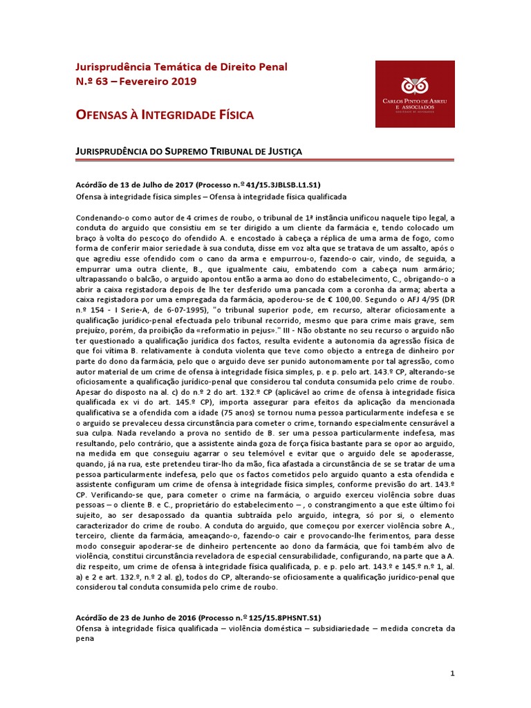 Ofensa Integridade Fisica | PDF | Crimes | Crime e Violência