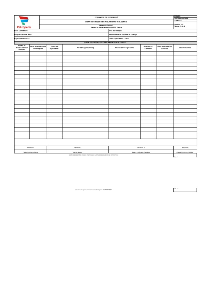 11 FORO2-QHSSE-059 Lista de Chequeo de Aislamiento y Lista de Bloqueos | PDF