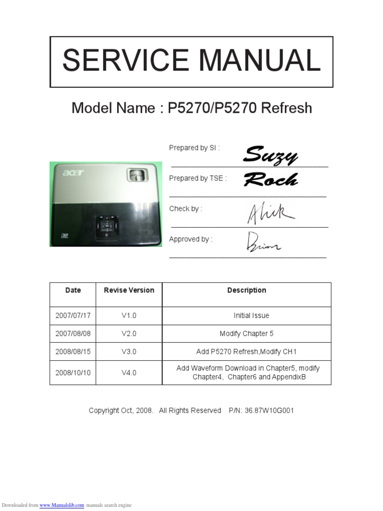Acer p5270 Xga DLP Projector Service Manual | PDF | Computer Science | Computer Hardware