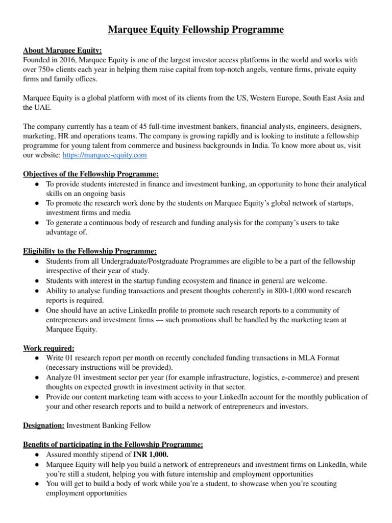 Marquee Equity Fellowship Programme | PDF