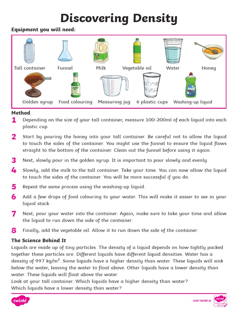 Discovering Density Experiment Step-by-Step Instructions | PDF