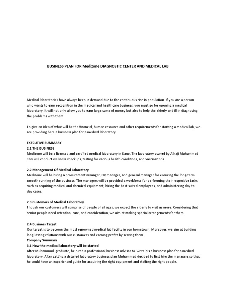 Business Plan For Medizone Diagnostic Center and Medical Lab | PDF