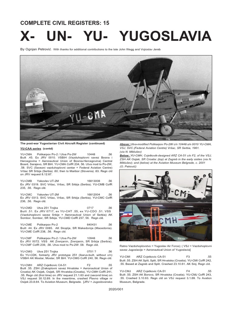 Yugoslav Civil Aircraft Register 1956 | PDF