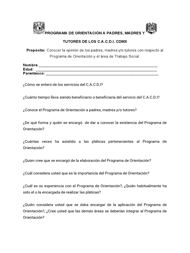 Entrevista Madres, Padres Y-O Tutores CACDI | PDF | Crecimiento ...