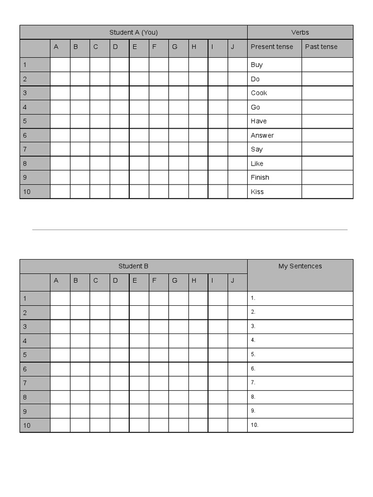 Battleship Irregular verbs | PDF