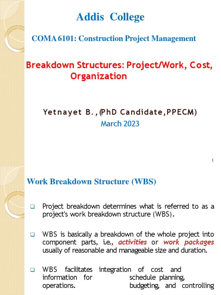 COTM6101 PM MSC Wbs and Organizational Struc Adc 2 | PDF | Construction ...