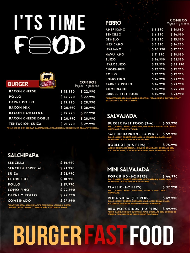 Carta Burger Fast Foo BQ | PDF | Parilla | Salchicha