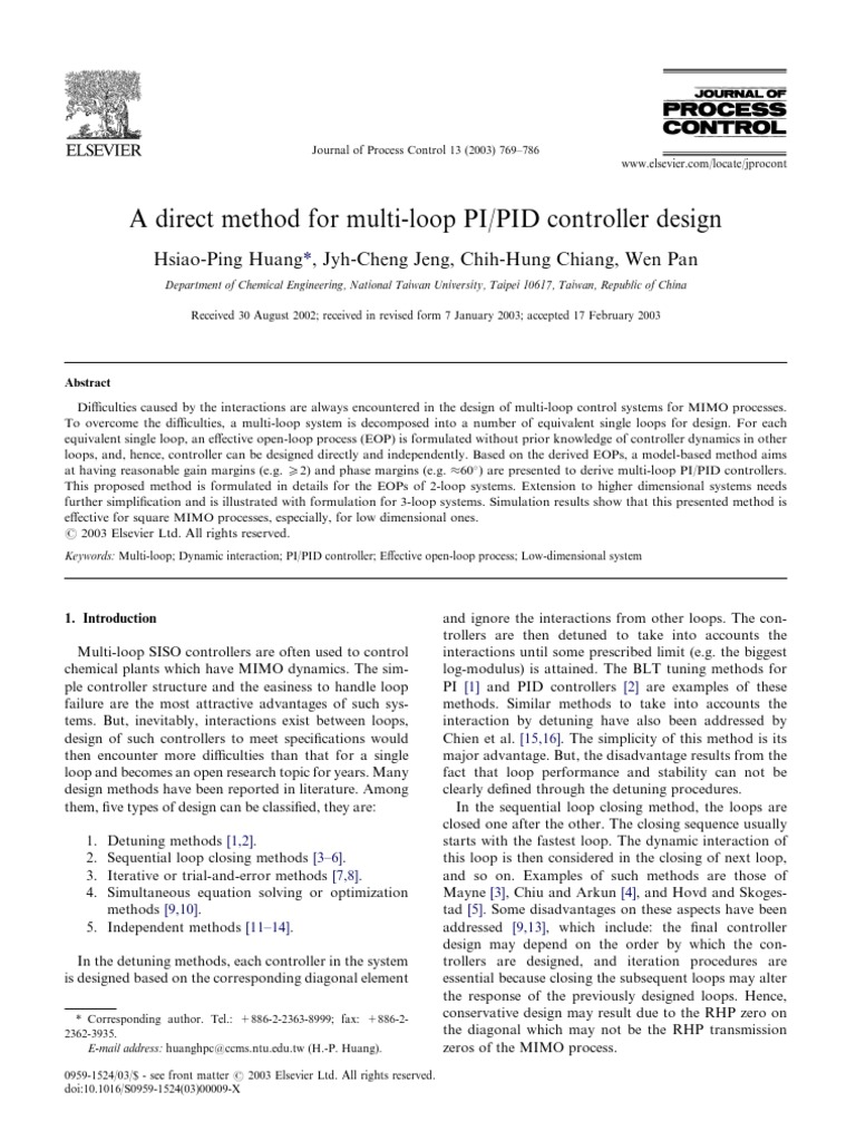 A Direct Method For Multi Loop Pi Pid Controller Design Pdf
