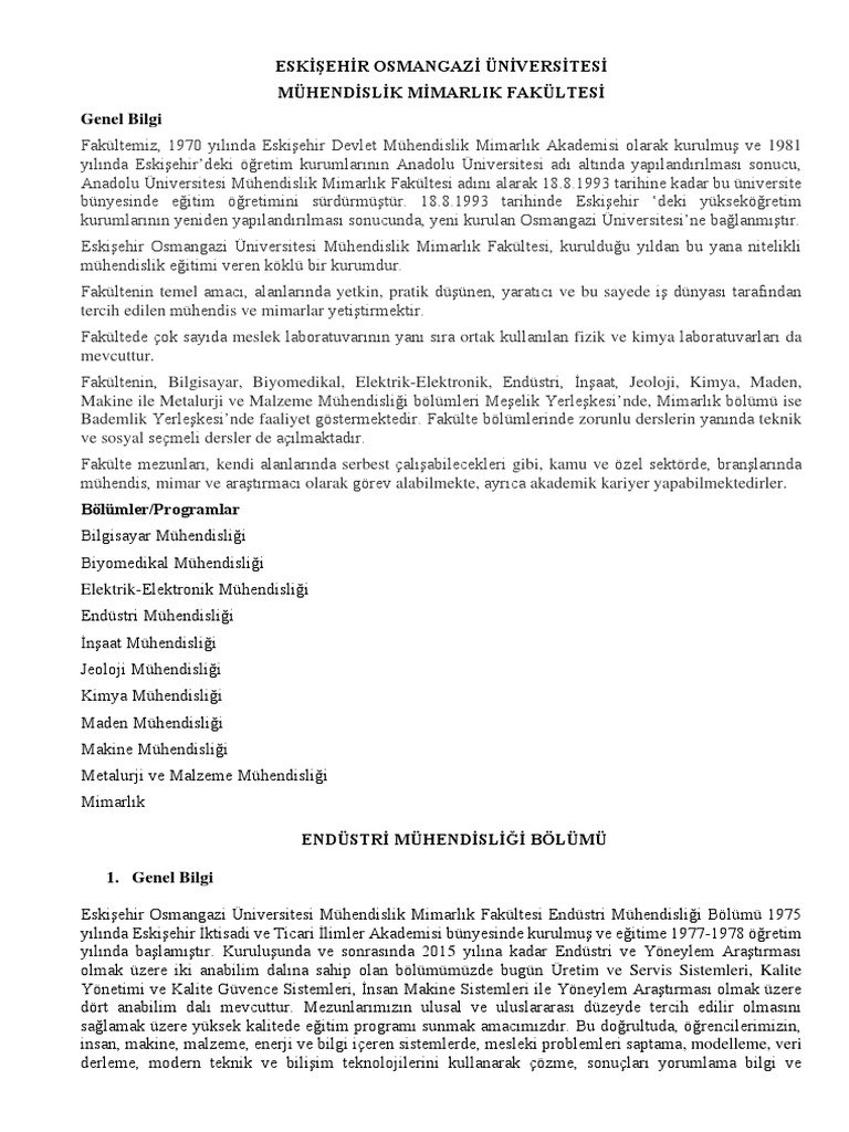 ESOGÜ Endüstri Mühendisliği Ders Bilgi Paketi - v03 - 17.07.2023 | PDF