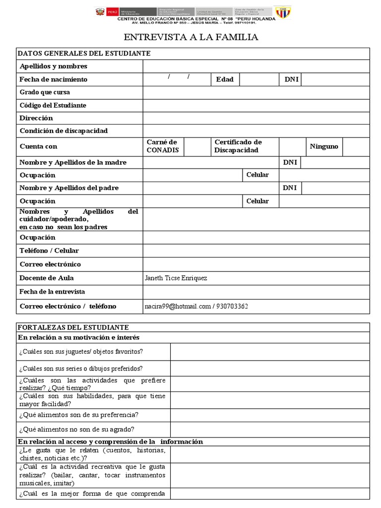 ENTREVISTA A LOS PADRES DE FAMILIA Cebe | PDF
