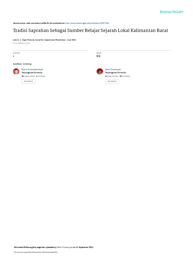 Tradisi Saprahan Sebagai Sumber Belajar Sejarah Lo | PDF