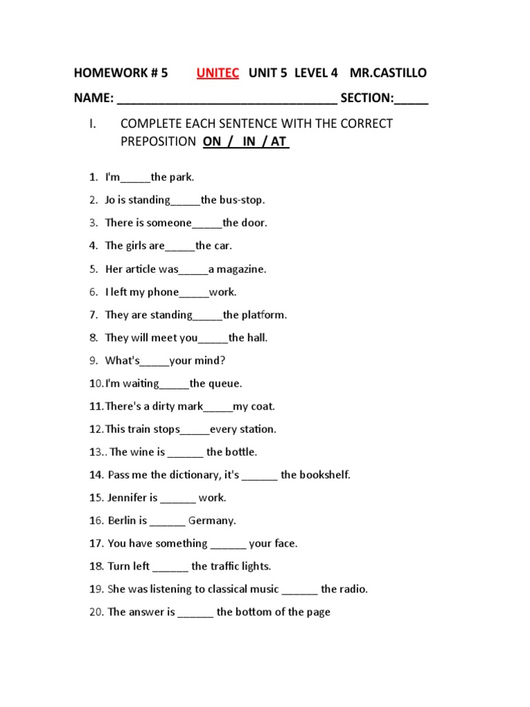 Homework # 5 Level 4 Unit 5 | PDF