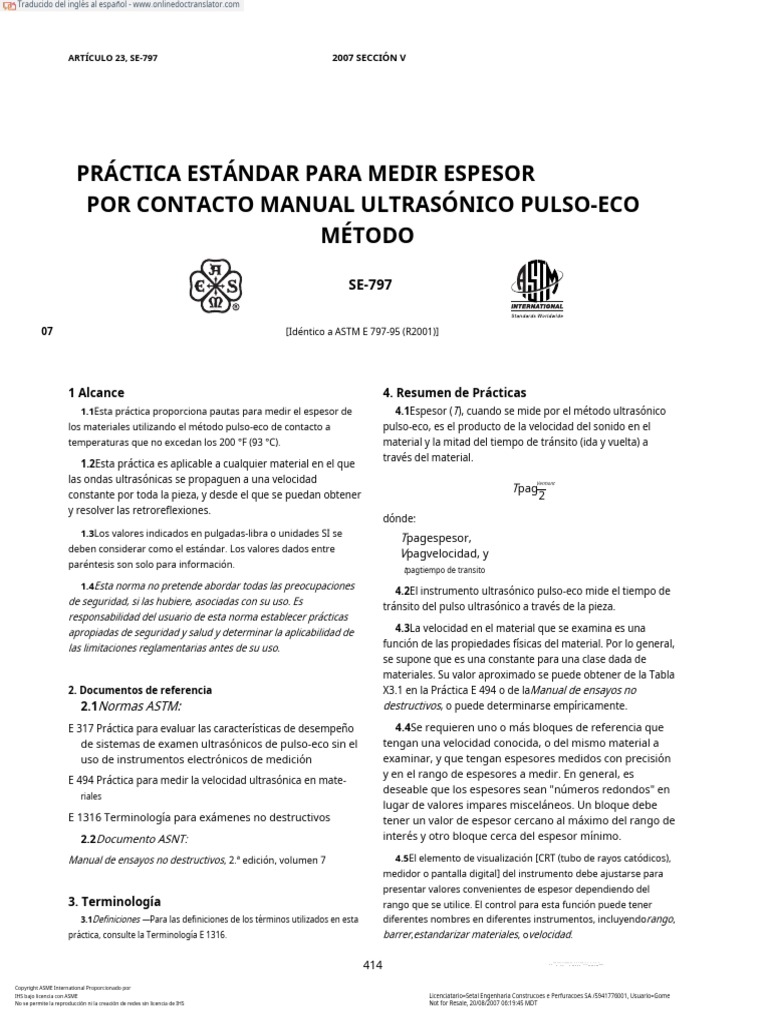 Astm Se 797 Standard Practice For Mesuring Thickness By Manual