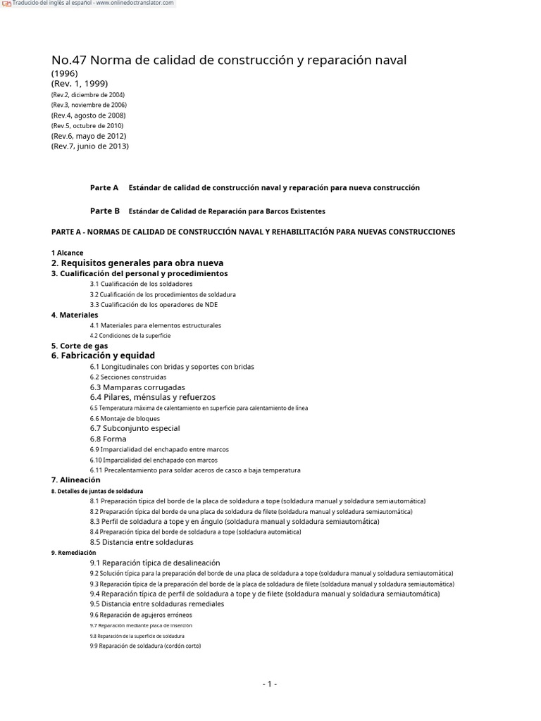IACS STANDARDS 47 (Rev.7 Jun 2013) - SHIPBUILDING AND REPAIR QUALITY STANDARD - En.es | PDF ...