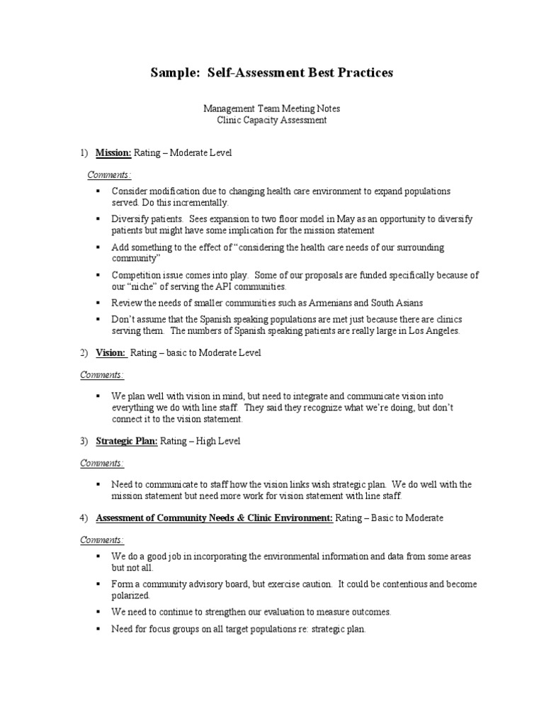 Sample: Self-Assessment Best Practices: Comments | PDF | Fundraising ...