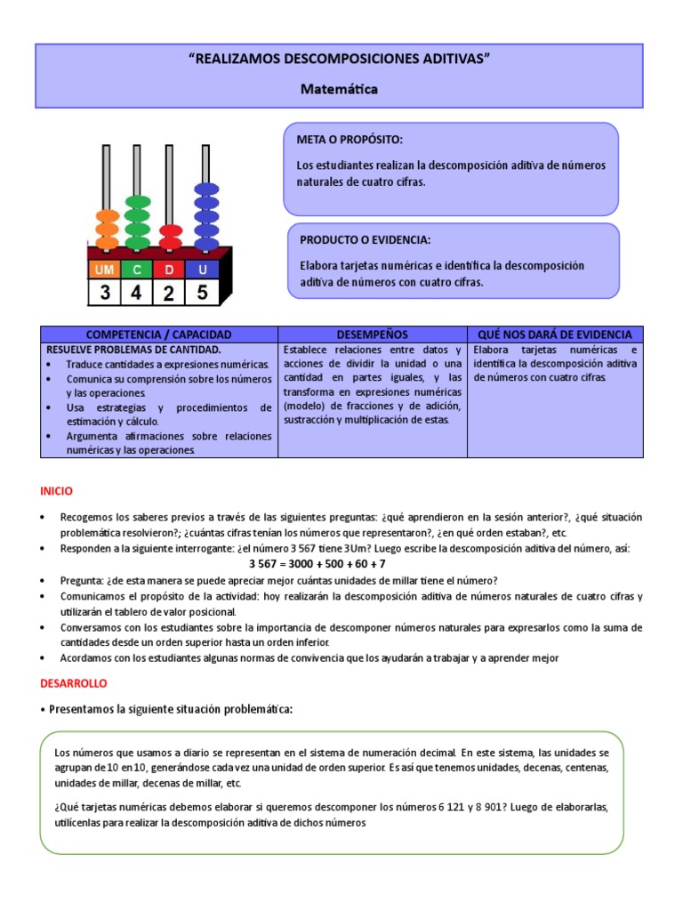 "Realizamos Descomposiciones Aditivas | PDF | Números | Matemática Elemental
