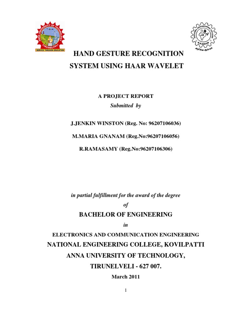 Hand Gesture Recognition Using Haar Wavelet Pdf Areas Of Computer Science Science