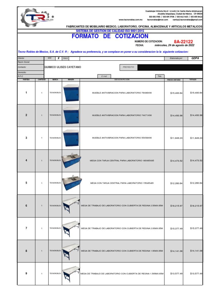 Formato de Cotizacion: Sistema de Gestion de Calidad Iso 9001:2015 | PDF
