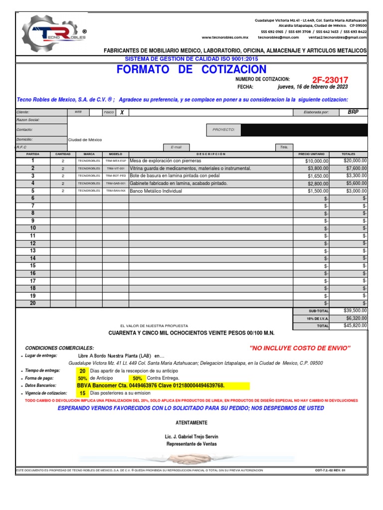 Formato de Cotizacion: Sistema de Gestion de Calidad Iso 9001:2015 | PDF | Ingeniería de ...