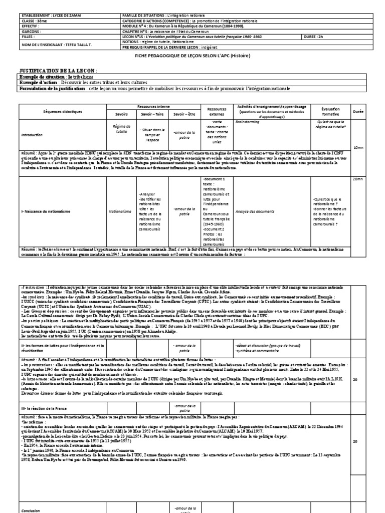 Fiche Péda APC Histoire 3éme | PDF