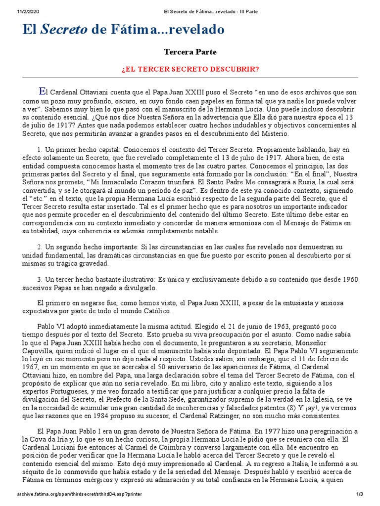El Secreto de Fátima... Revelado - III Parte | PDF