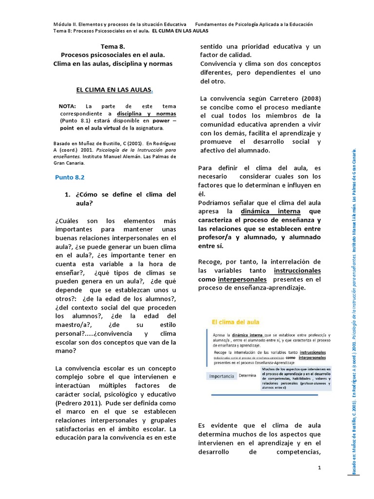 Tema 8. Procesos Psicosociales en El Aula. Punto 8.1 El Clima Del Aula | PDF | Crecimiento ...