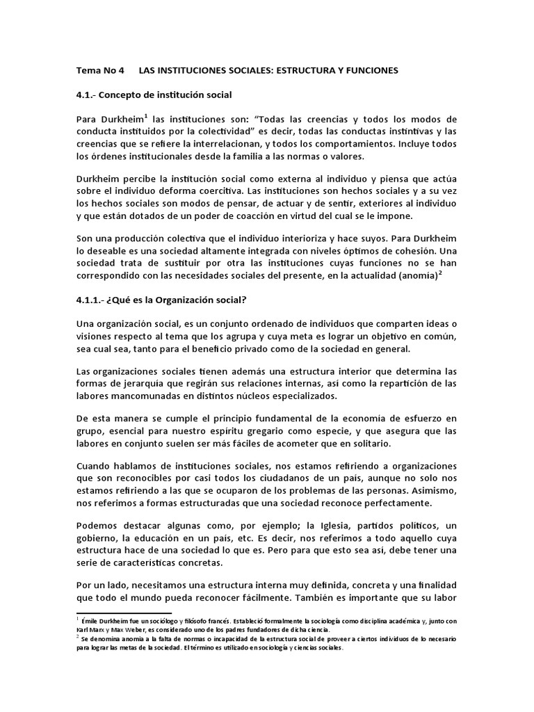 Tema No 4 Las Instituciones Sociales Del Libro | PDF
