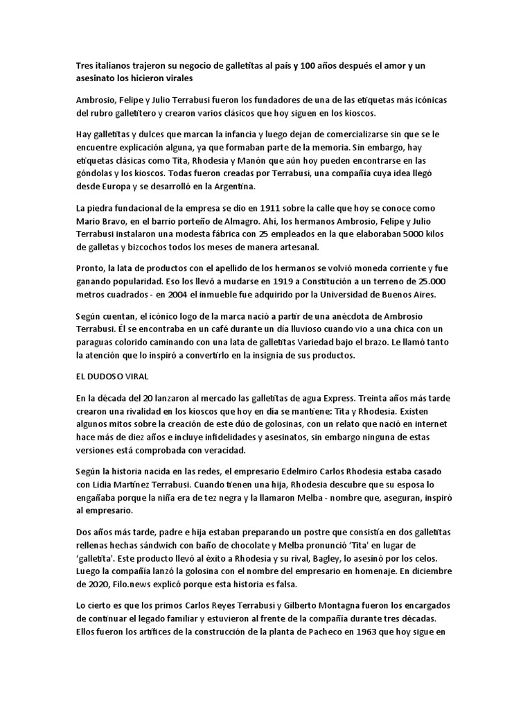Historia de Terrabusi: Galletitas icónicas | PDF | Alimentos