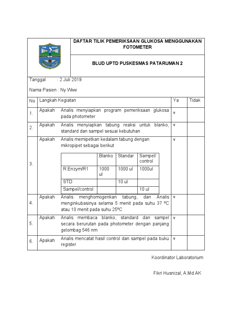 Daftar Tilik Pem Glukosa | PDF | Kesehatan Holistik | Sains & Matematika