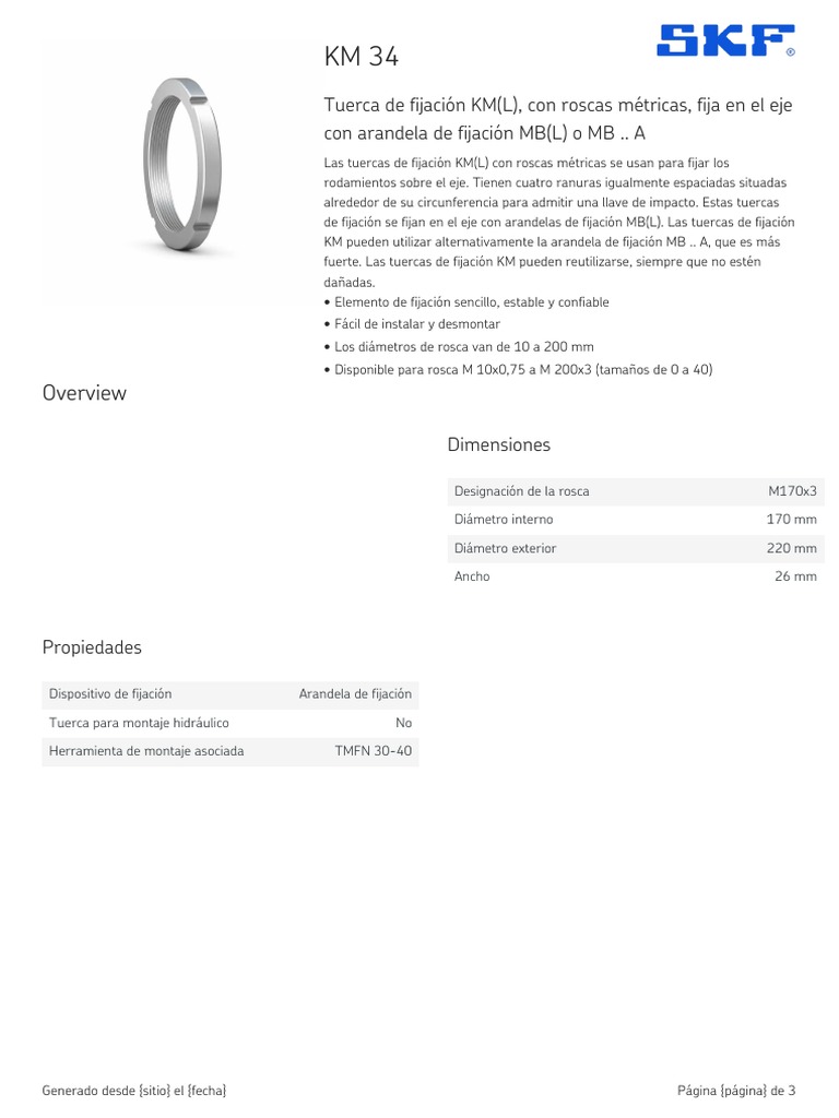 SKF KM 34 Specification | PDF