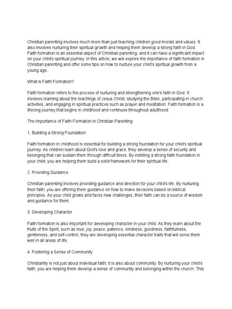 Christian Parenting: Faith Formation | PDF | Faith | Parenting