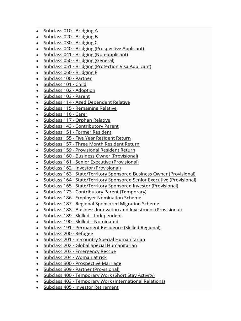 Aust Visa Subclasses | PDF