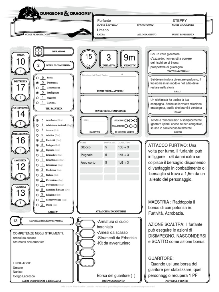 D&D 5e Scheda Personaggio-Ladro | PDF