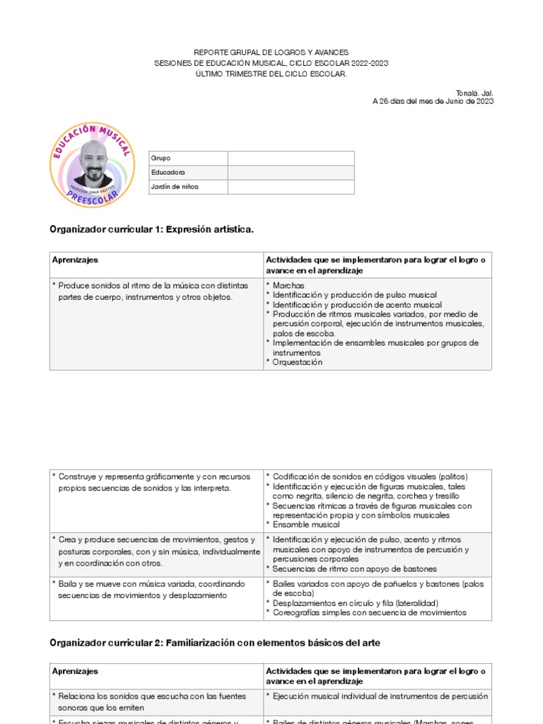 Reporte de Logros y Avances Grupal 3º | PDF