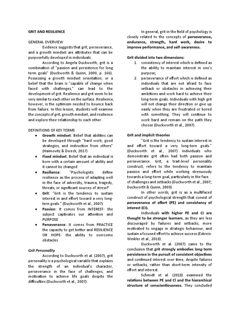 Grit and Resilience | PDF