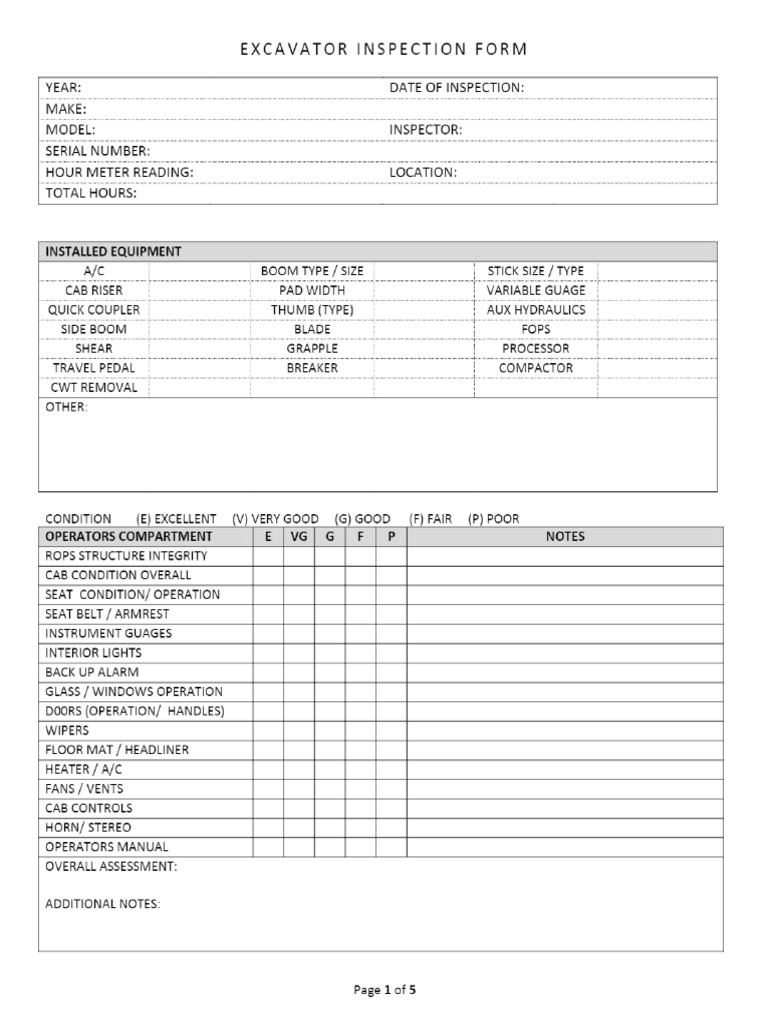 Excavator Inspection Form | PDF