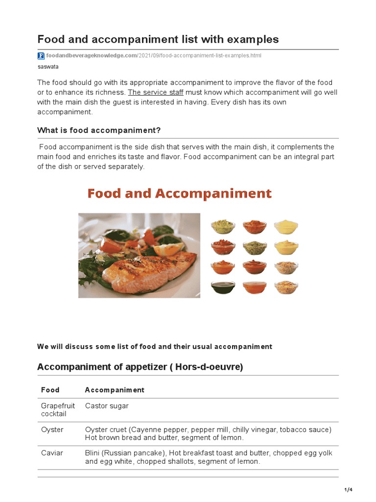Food Accompaniments and Examples | PDF