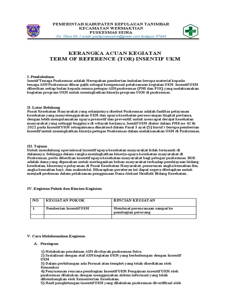 Tor Insentif Ukm PKM Seira 2024 | PDF