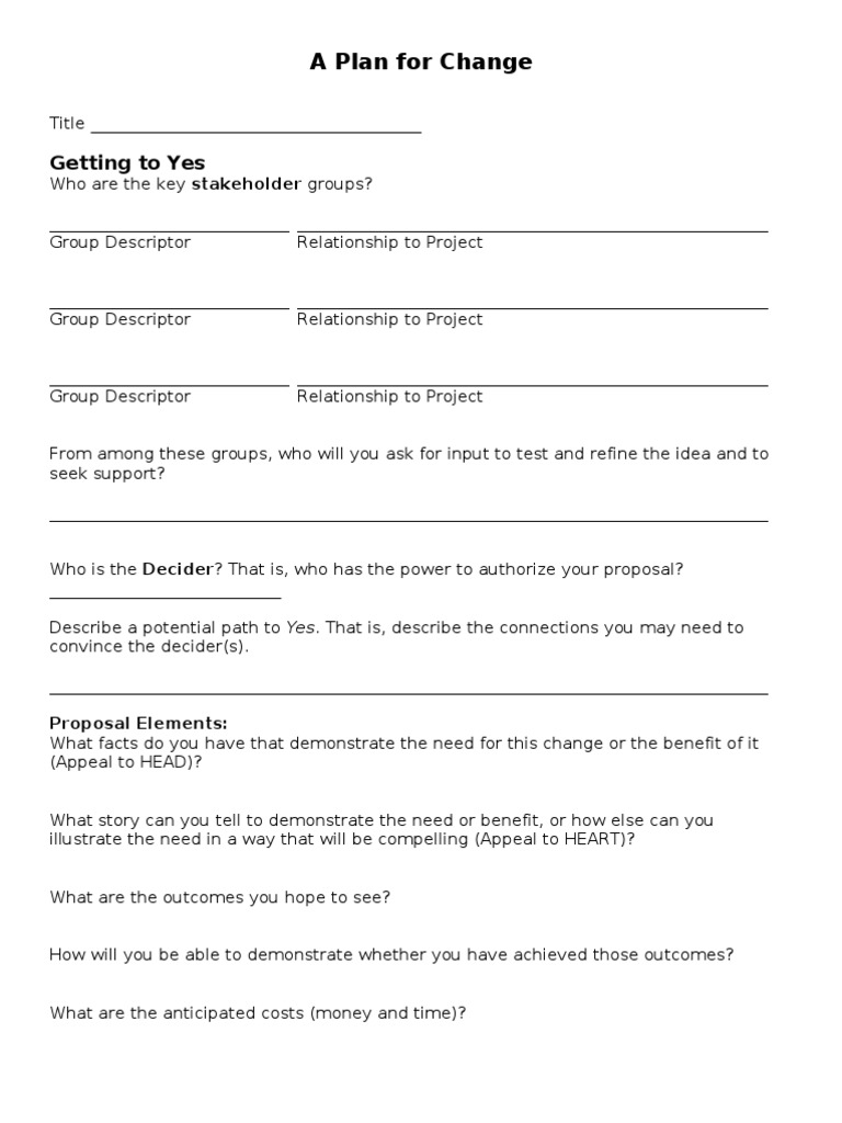 Plan For Change - Exercise | PDF