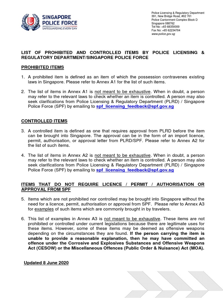 Prohibited and Controlled Items in Singapore | PDF | Handcuffs | Gun
