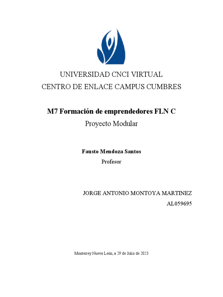 M7 Formación de Emprendedores FLN C Proyecto Modular | PDF | Business | Economias