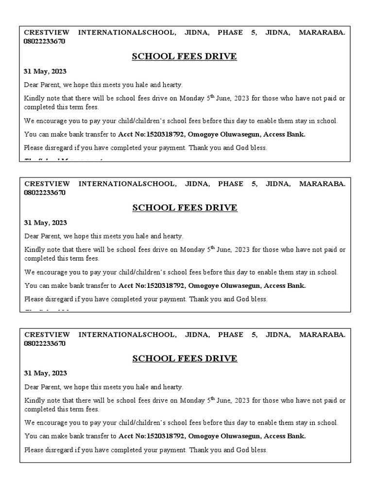 Newsletter - School Fees Drive | PDF
