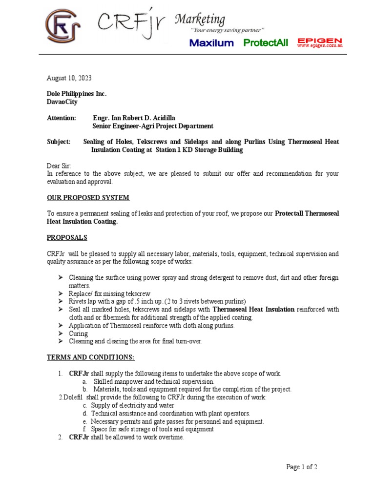 Thermoseal Proposal DoleKD Building | PDF