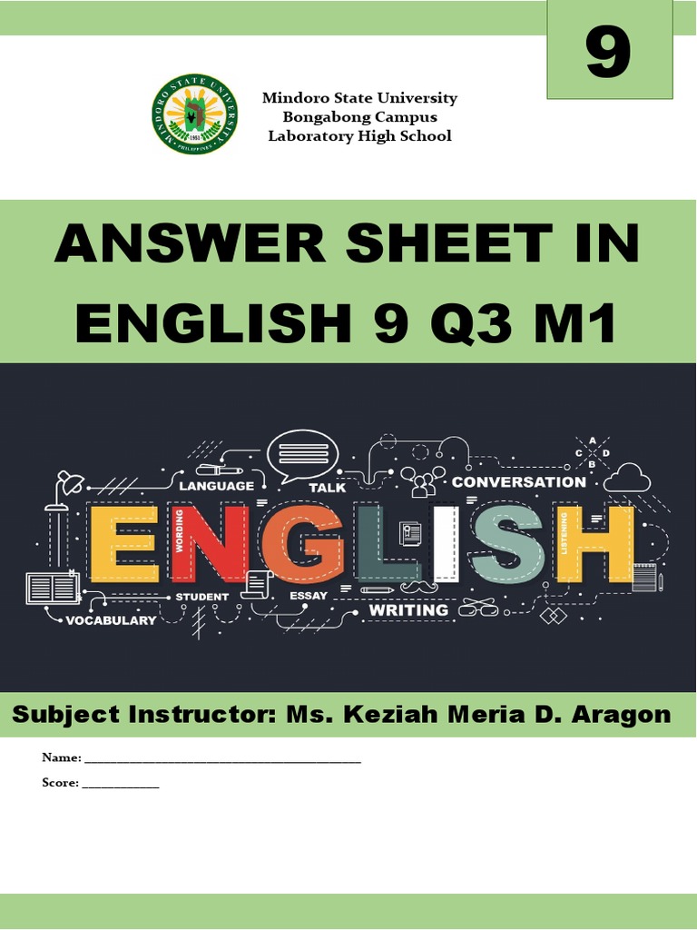 Answer Sheet in English 9 Q3 M1 | PDF
