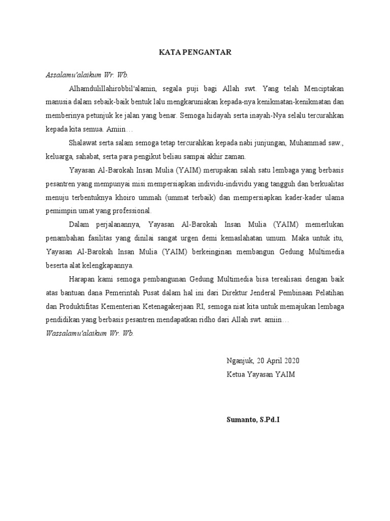 KATA PENGANTAR Dan DAFTAR ISI PROPOSAL BLK 2020 | PDF