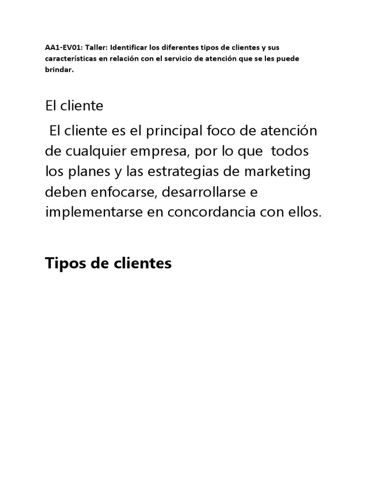 AA1-EV01 Taller Identificar Los Diferentes Tipos de Clientes | PDF