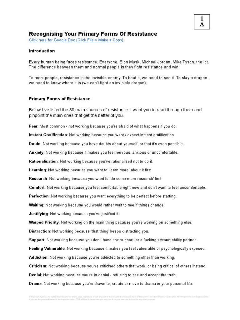 Recognising Your Primary Forms of Resistance | PDF | Psychology