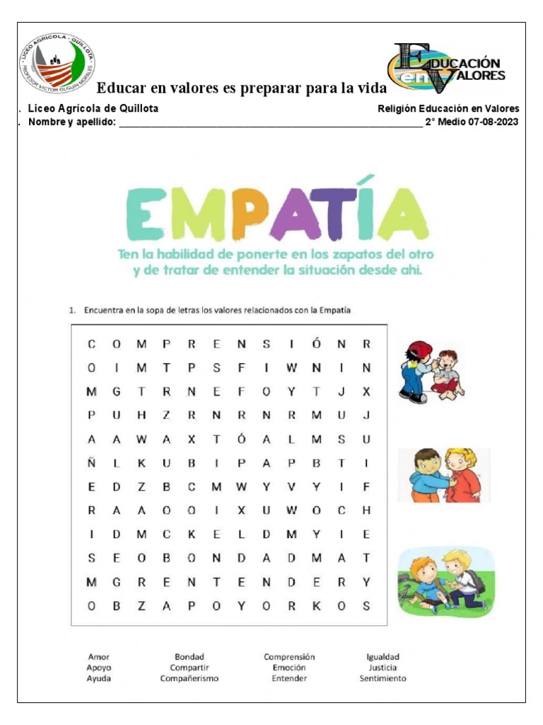 Sopa de Letras sobre Empatía para Niños | PDF | Finanzas y dinero ...